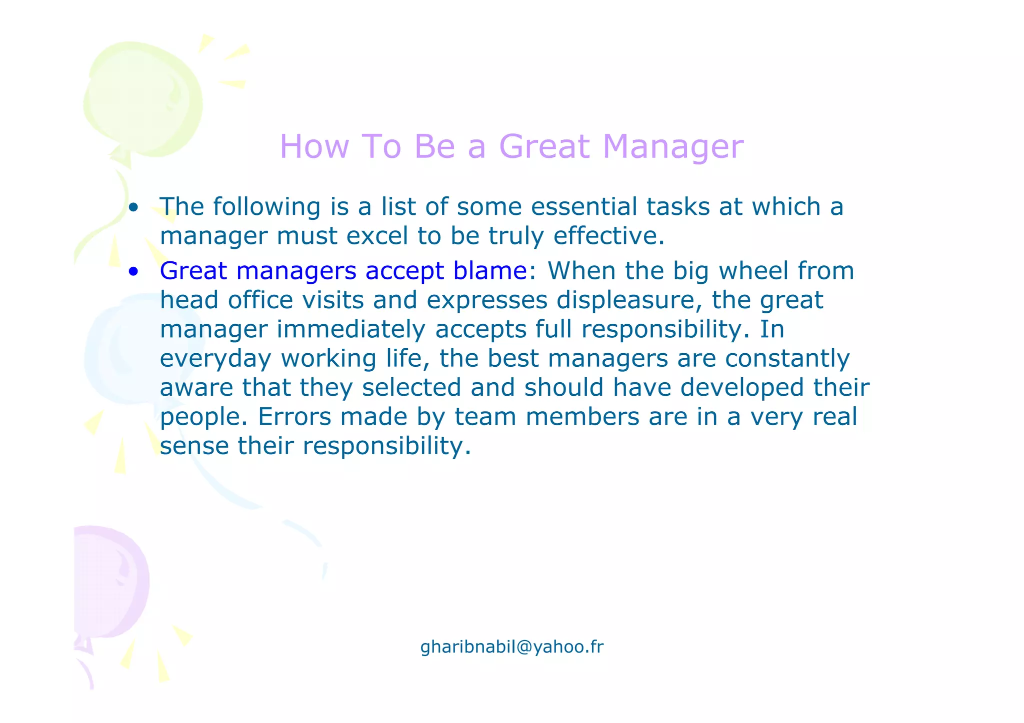 How to be a Great Manager | PDF | Executive Leadership & Management ...