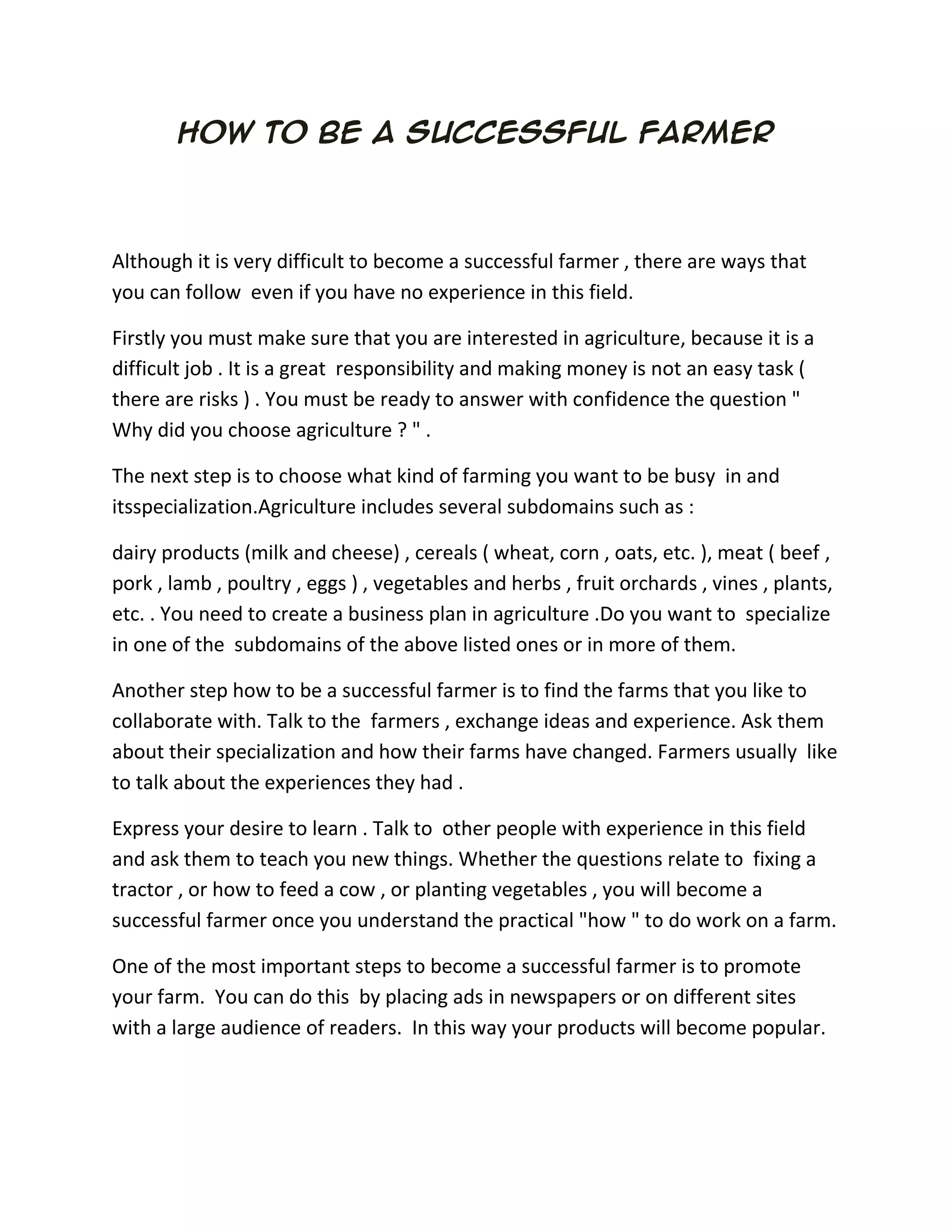 How to be a successful farmer | DOCX