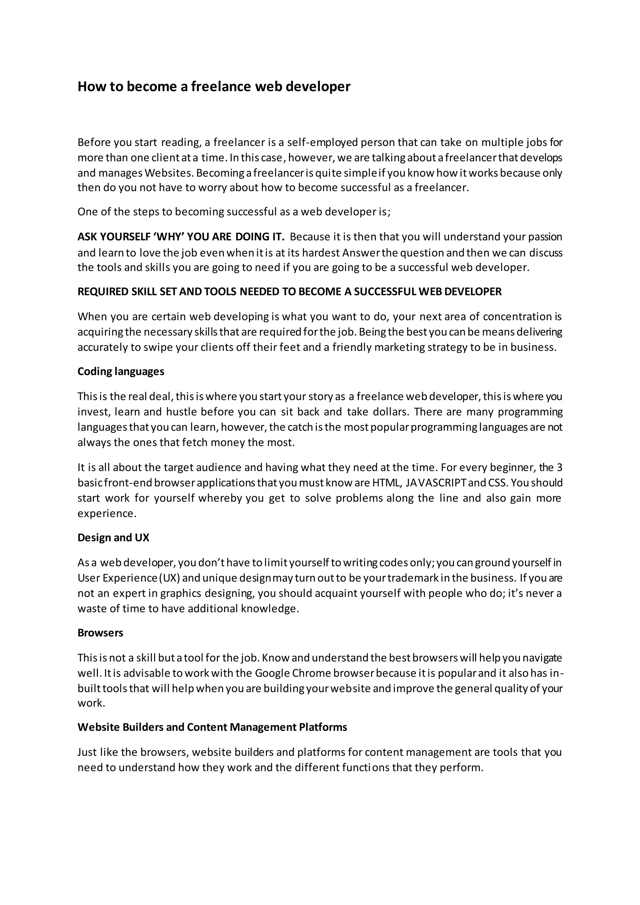 How to become a freelance web developer | DOCX | Web Development | Internet