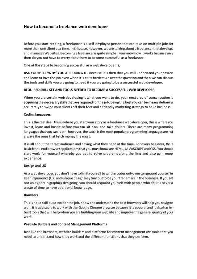 How to become a freelance web developer | DOCX | Web Development | Internet