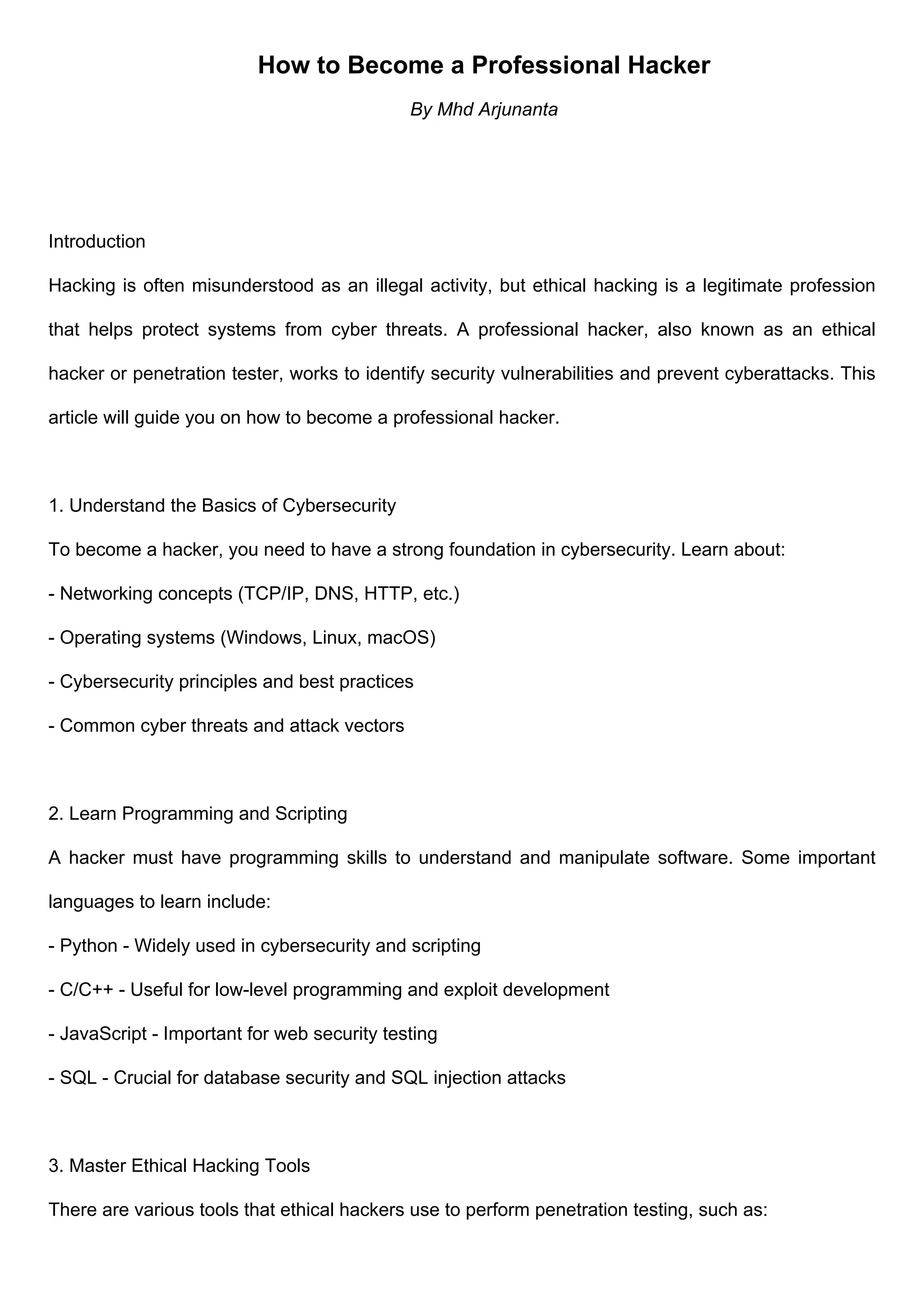 How to Become A Professional Ethical Hacker | PDF