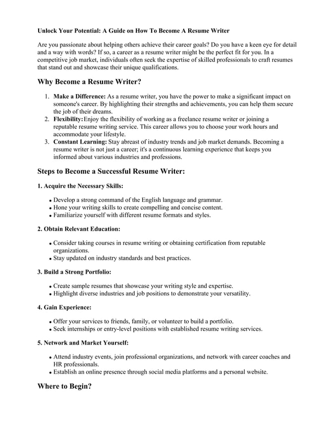 How To Become A Resume Writer | PDF