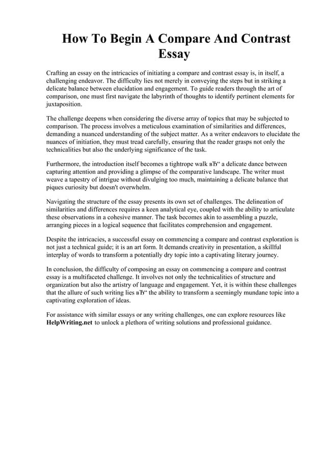 How To Begin A Compare And Contrast Essay | PDF