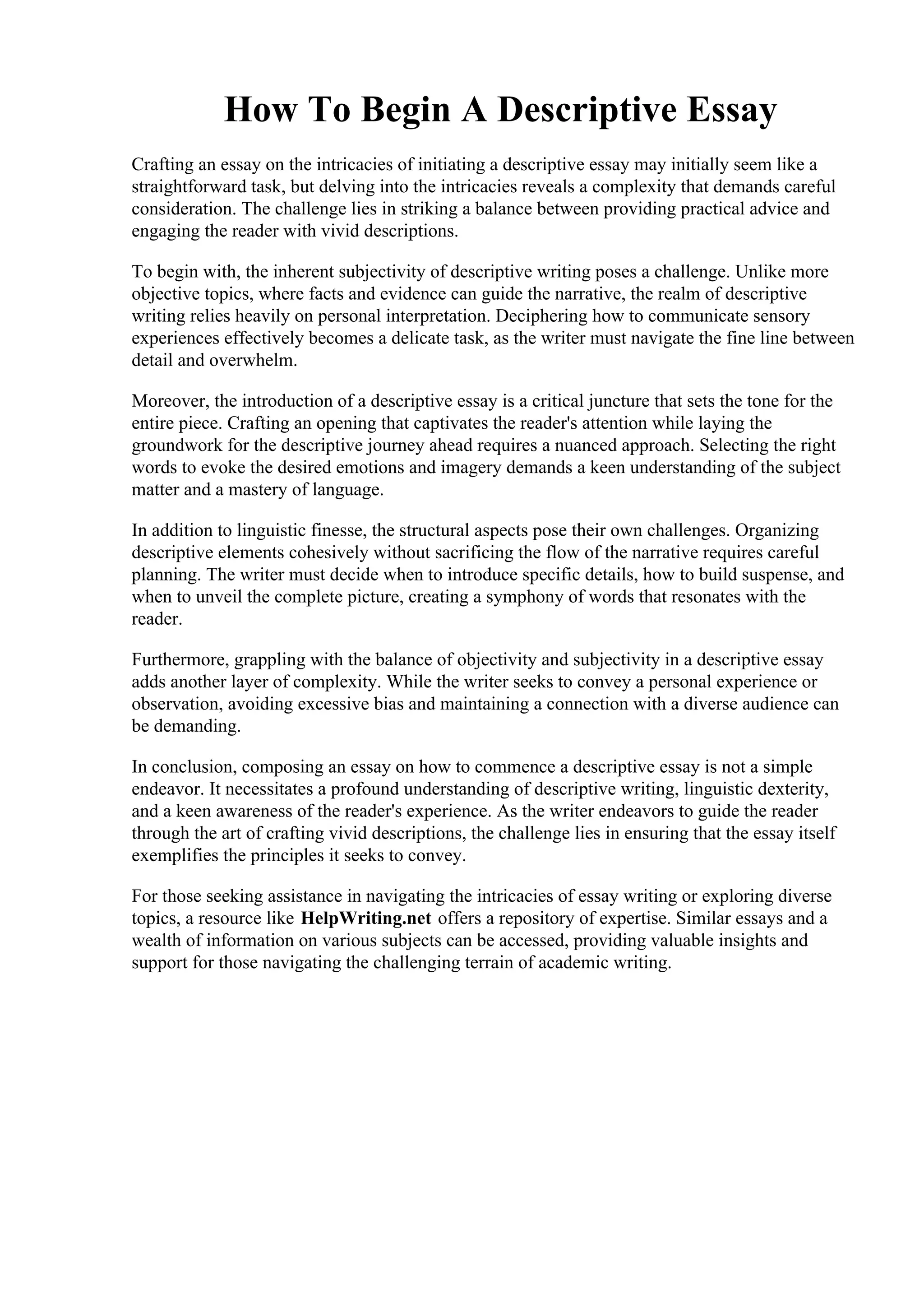 How To Begin A Descriptive Essay. Guidelines for writing descriptive ...