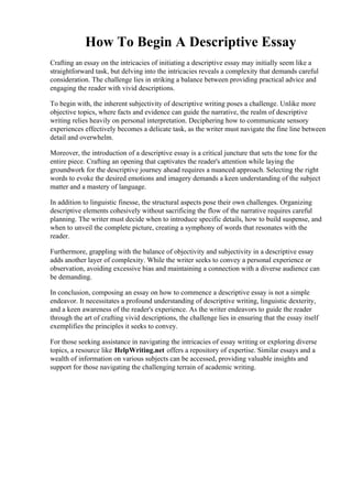 How To Begin A Descriptive Essay. Guidelines for writing descriptive ...