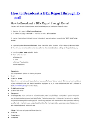 How to broadcast a b ex report through e | DOC | Email | Internet