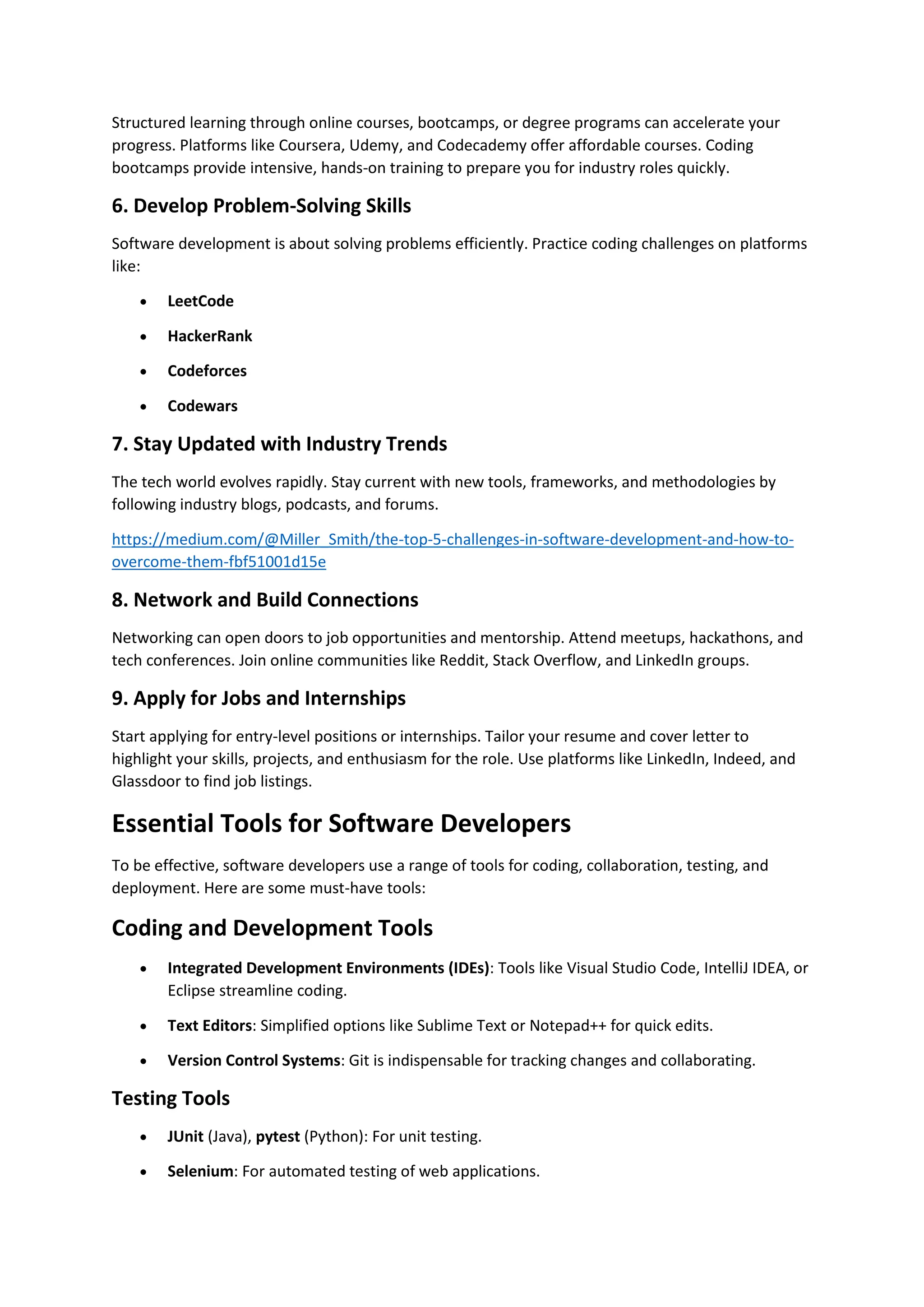 How to Build a Career in Software Development: Tips and Tools | PDF