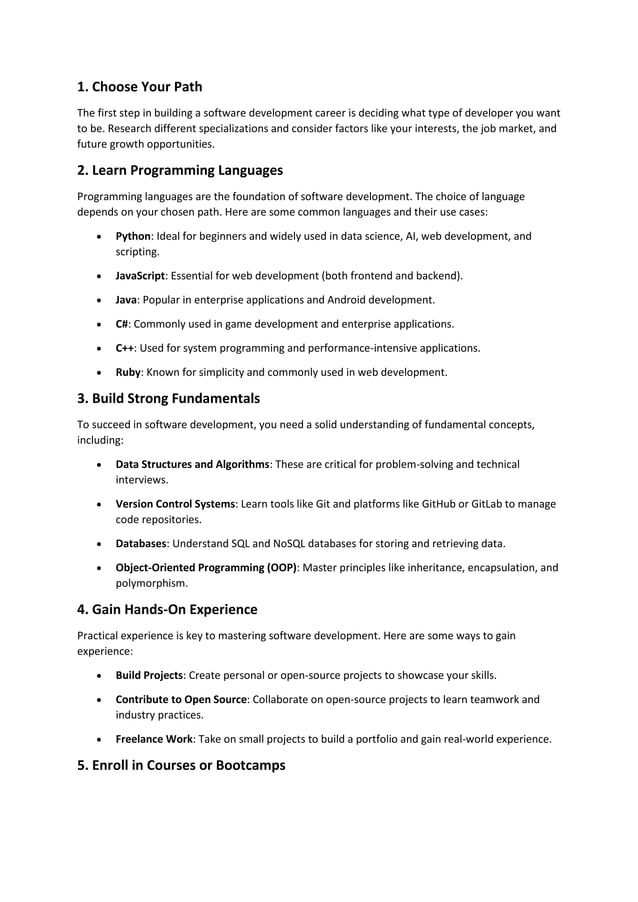 How to Build a Career in Software Development: Tips and Tools | PDF