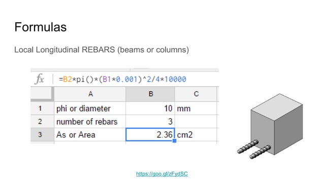 How to build a concrete reinforcement rebar area spreadsheet | PPT