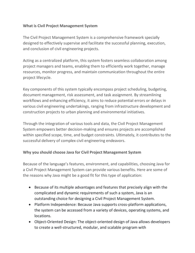 How To Build a Dynamic Civil Project Management System Using Java | PDF