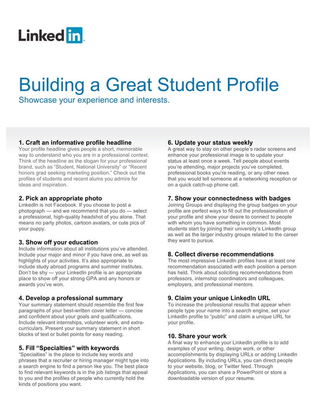How To Build a Great Student LinkedIn Profile | PDF