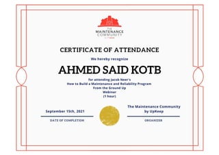 Certificate of Attendance "How to build a maintenance and reliability ...