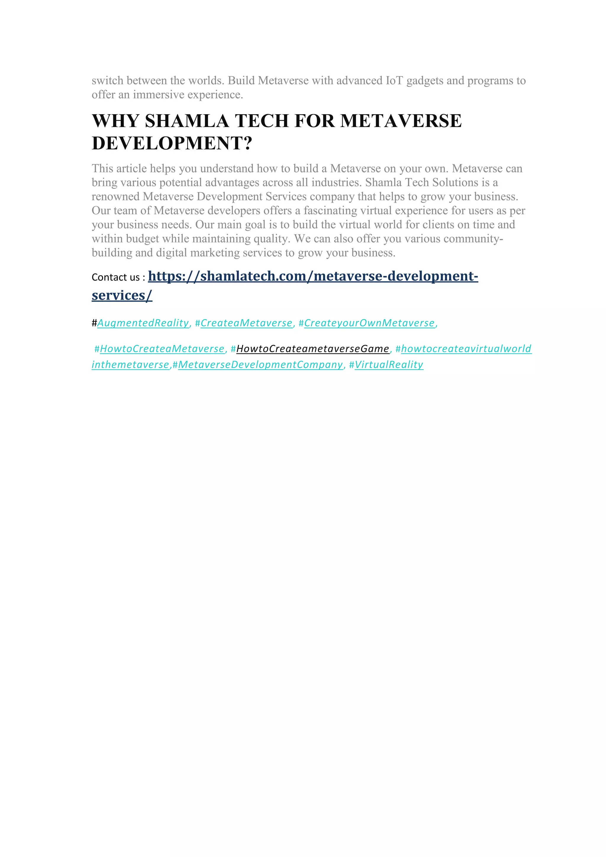 Develop Metaverse | DOC | 3-D Graphics | Computer Software and Applications