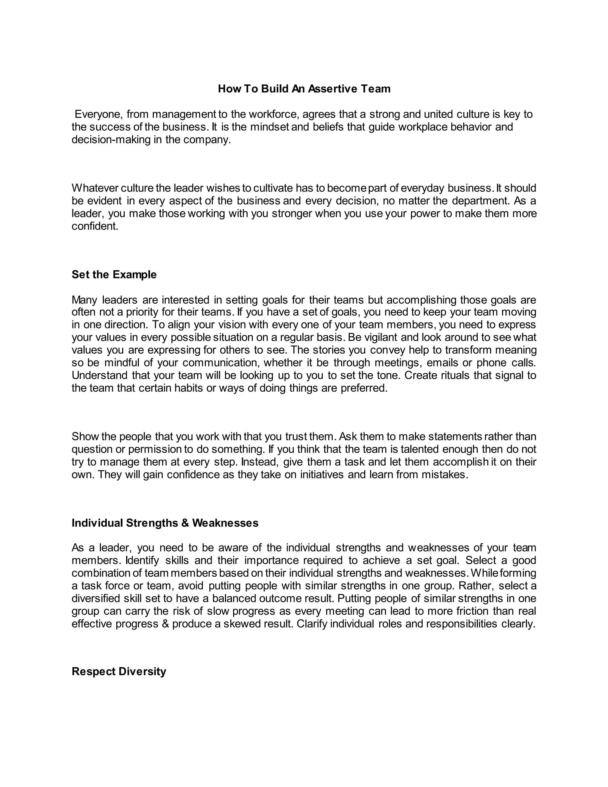 How To Build An Assertive Team by Prakash Rana | DOCX