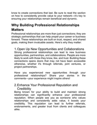 How to Build and Maintain Professional Relationships for Long-Term ...