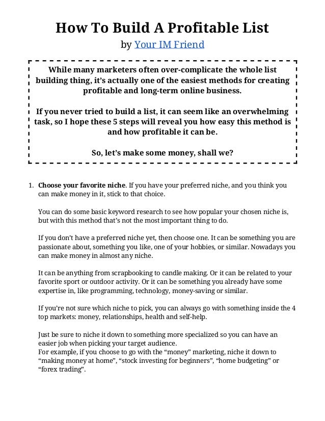 How To Build A Profitable List