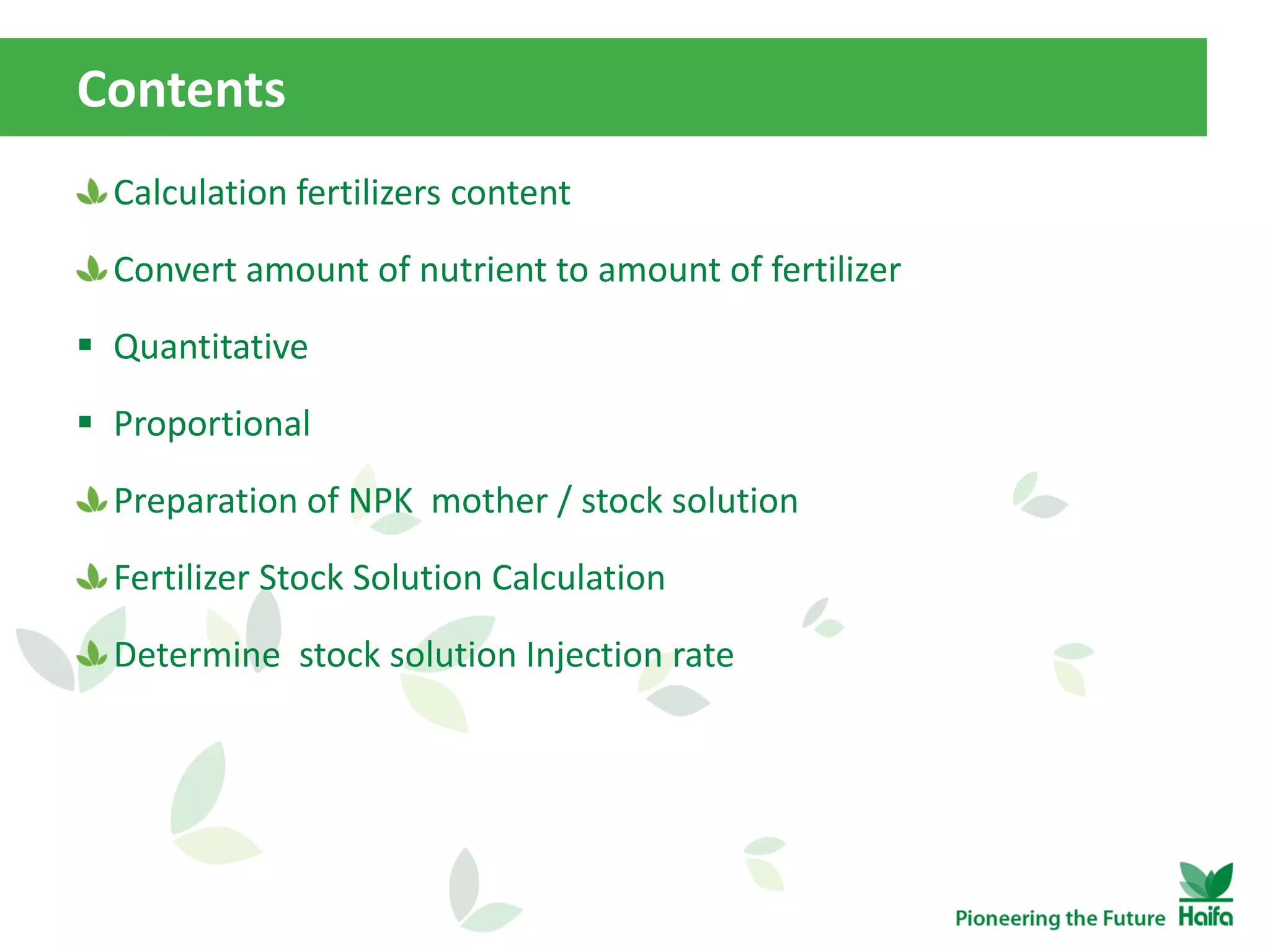 How to calculate fertilizers | PDF