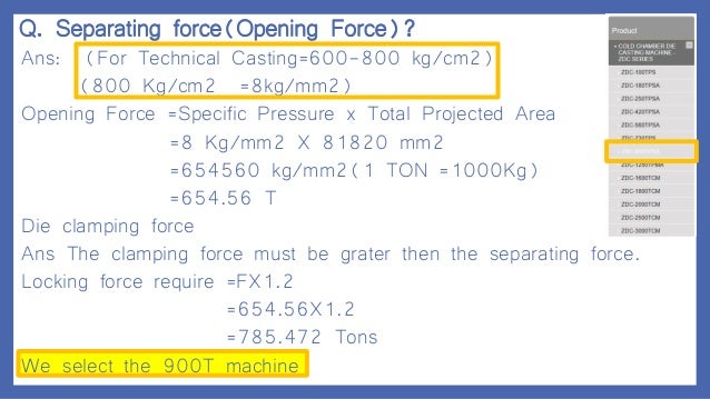 How to calculate machine tonnage require for hpdc die casting part