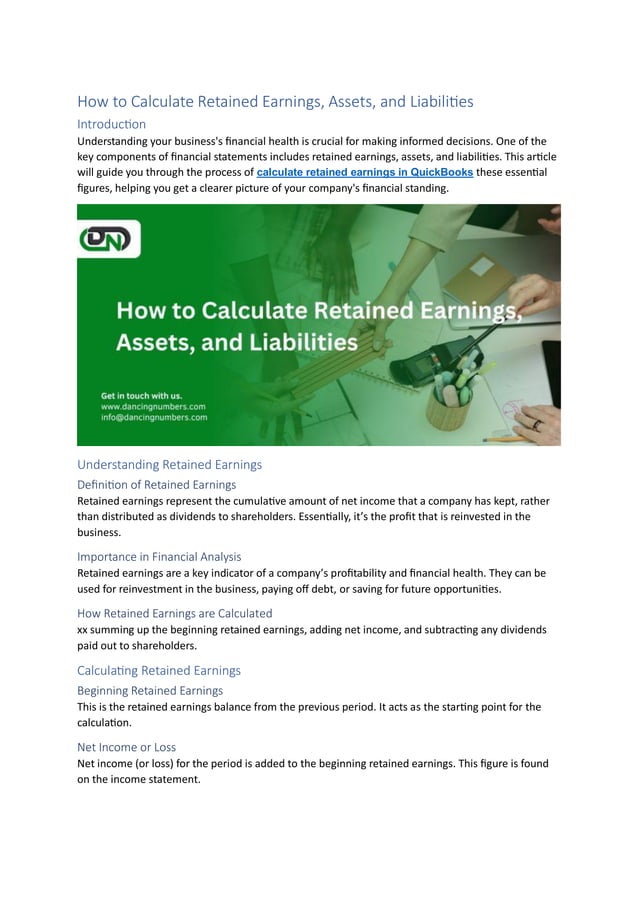 How to Calculate Retained Earnings Assets and Liabilities | PDF | Free ...