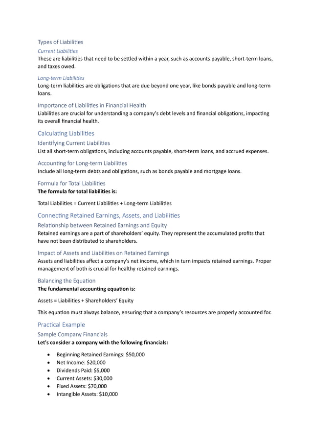 How to Calculate Retained Earnings Assets and Liabilities | PDF | Free ...