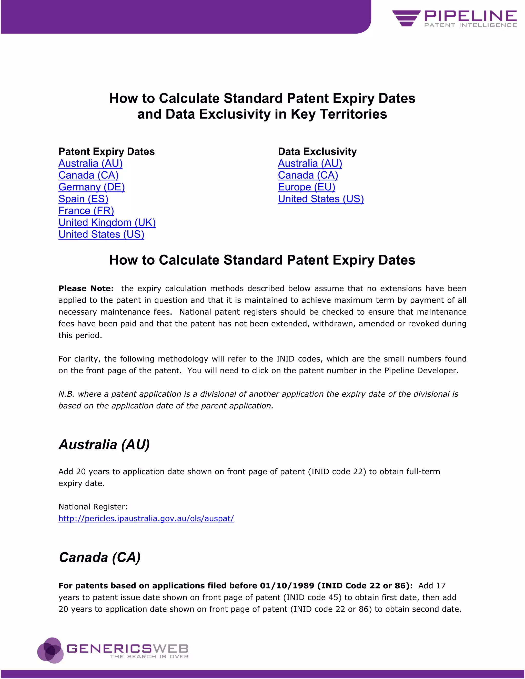 How to calculate standard patent expiry dates and data exclusivity | PDF