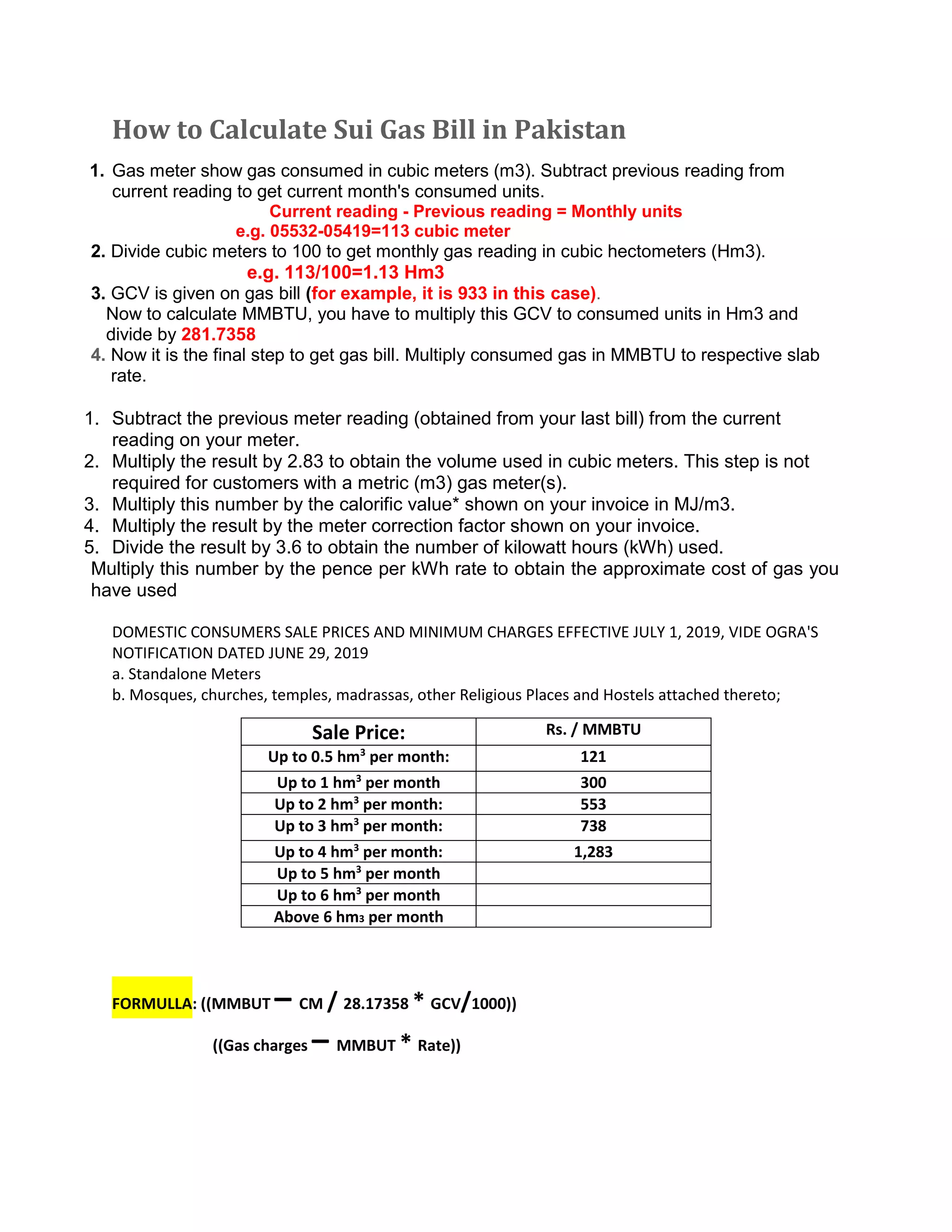 How to calculate sui gas bill in pakistan | PDF