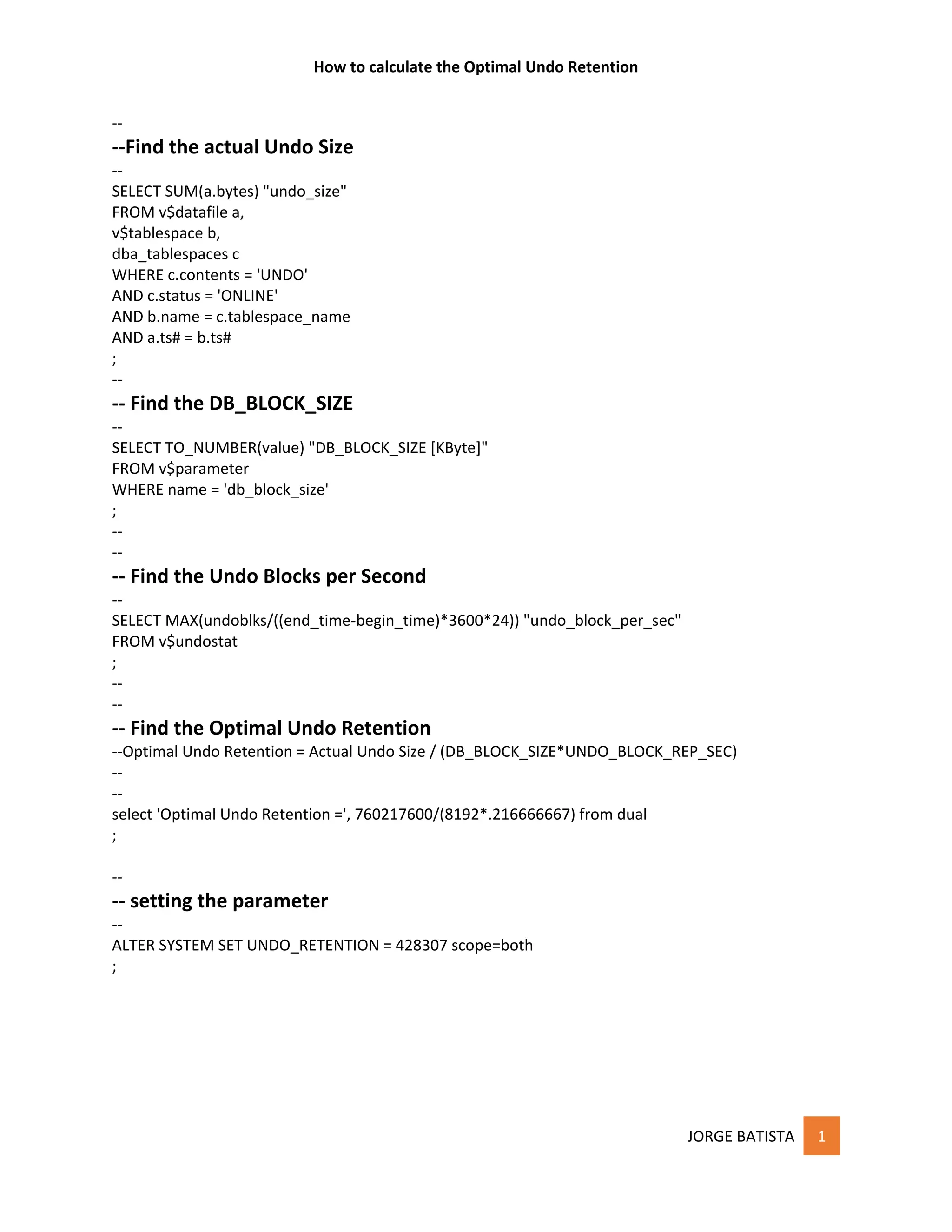 How to calculate the optimal undo retention in Oracle | PDF