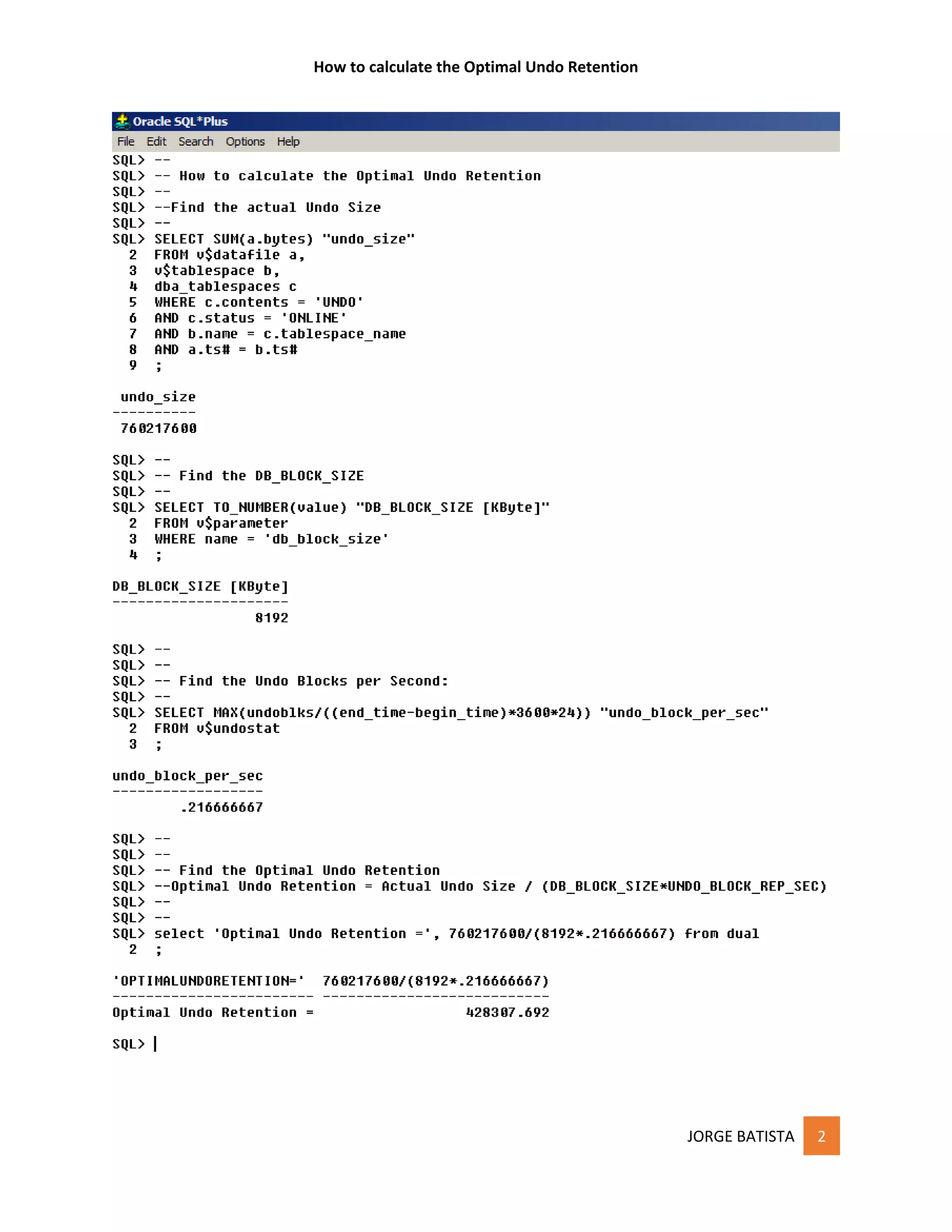 How to calculate the optimal undo retention in Oracle | PDF