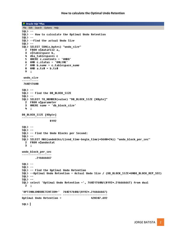 How to calculate the optimal undo retention in Oracle | PDF