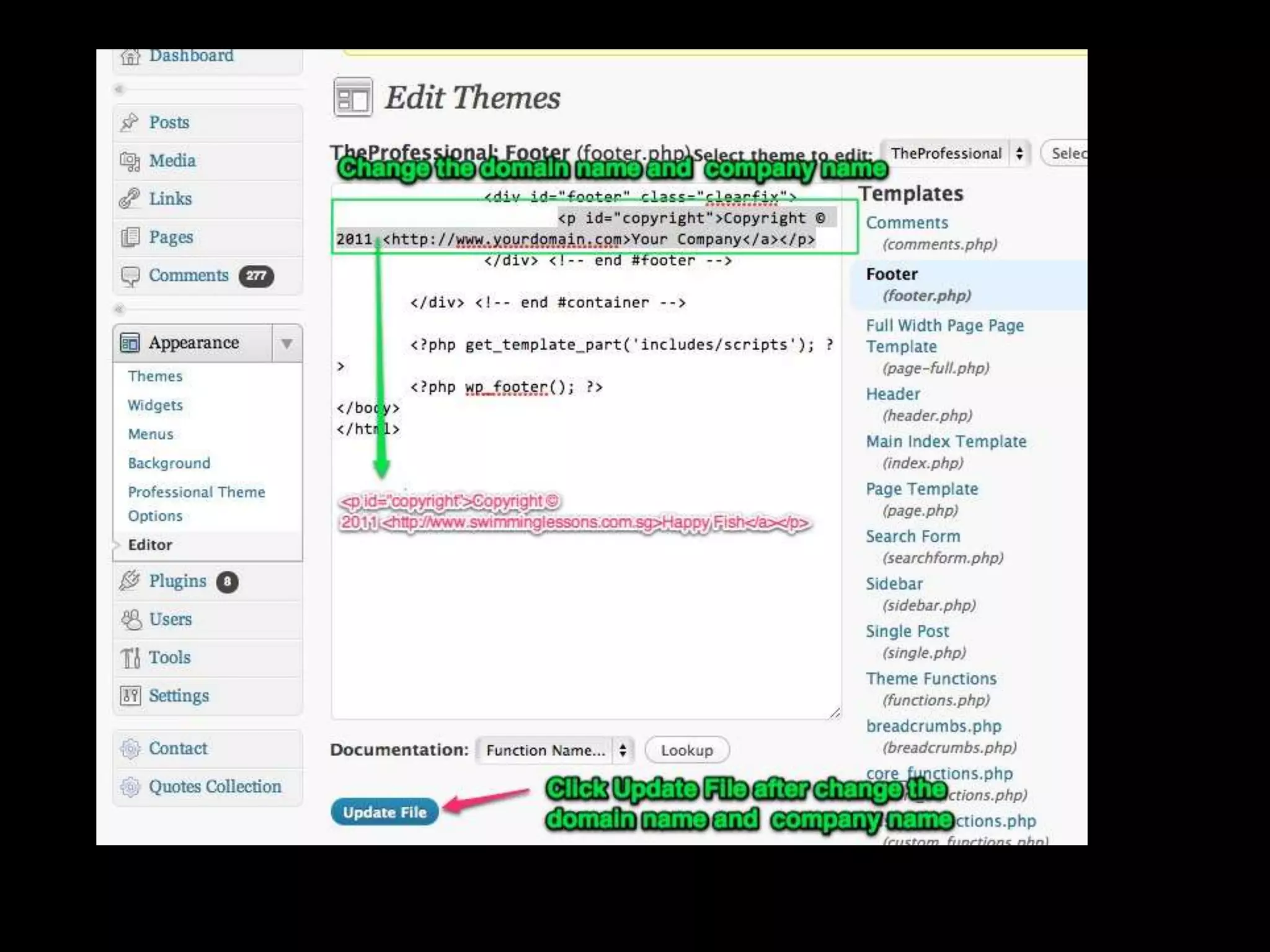 How to change footer | PPTX