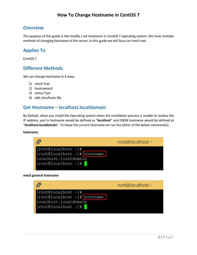 How to Change Hostname in CentOS 7 or RHEL 7 | PDF