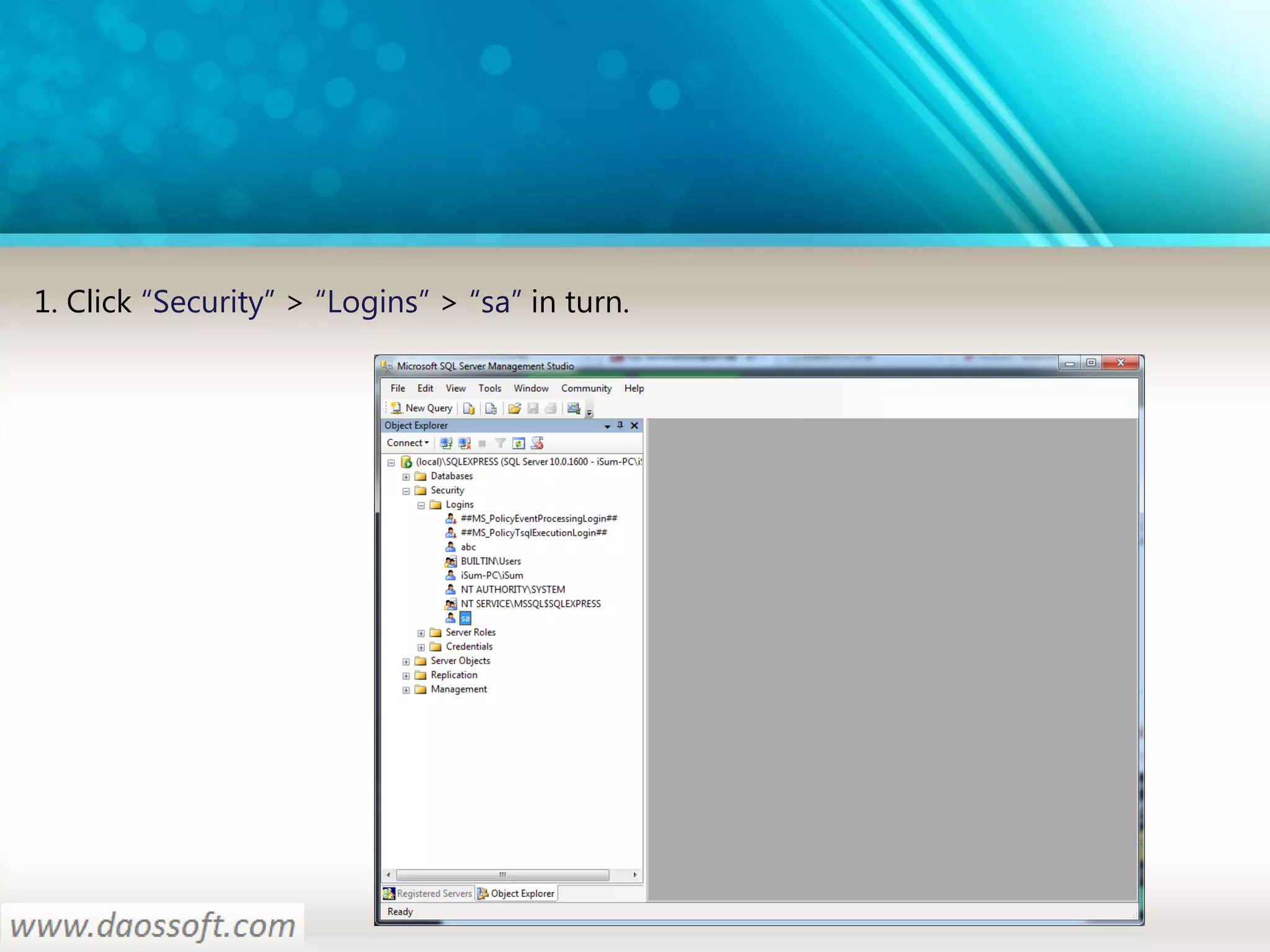 How to Change SA Password in Microsoft SQL Server 2008 | PPT | Free ...
