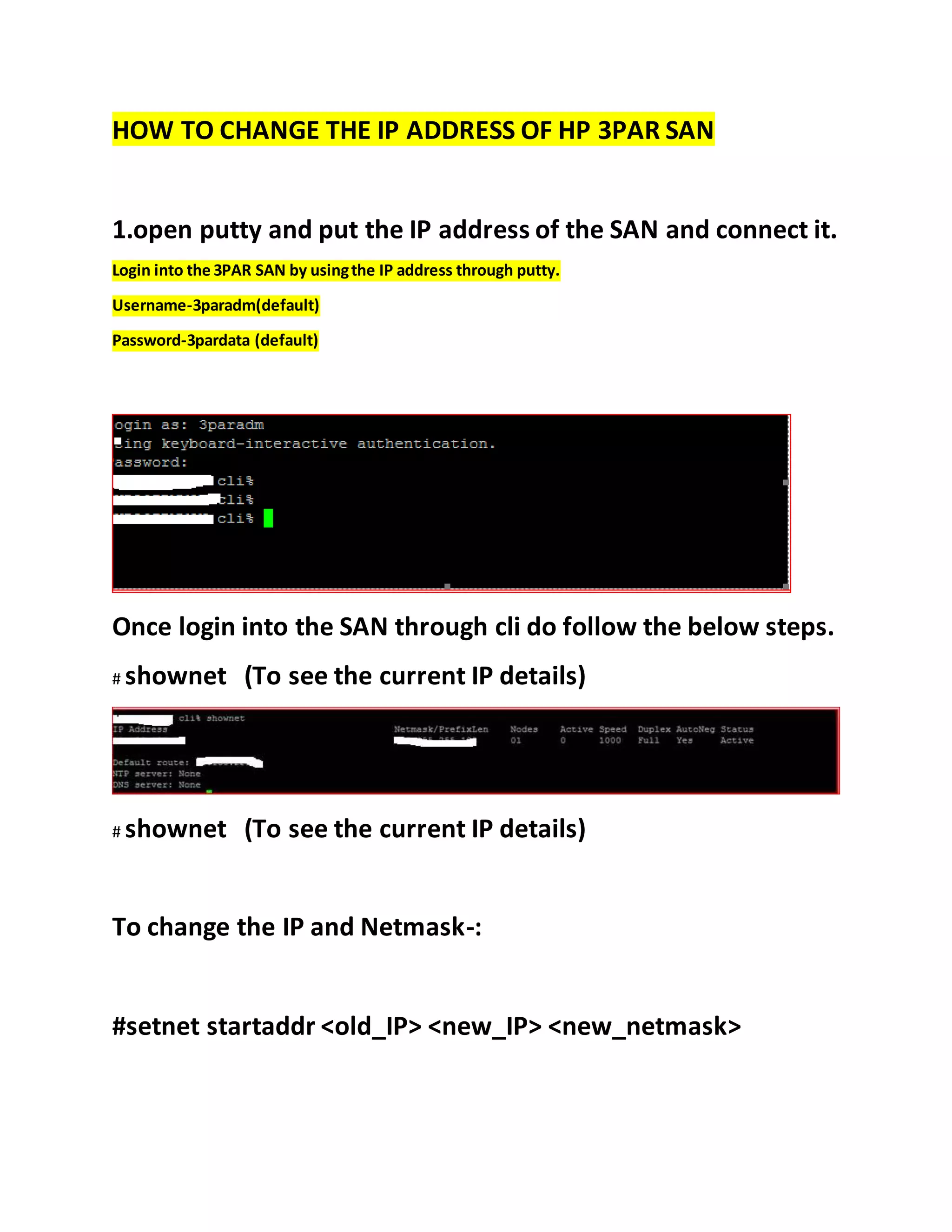 3PAR: HOW TO CHANGE THE IP ADDRESS OF HP 3PAR SAN | DOCX
