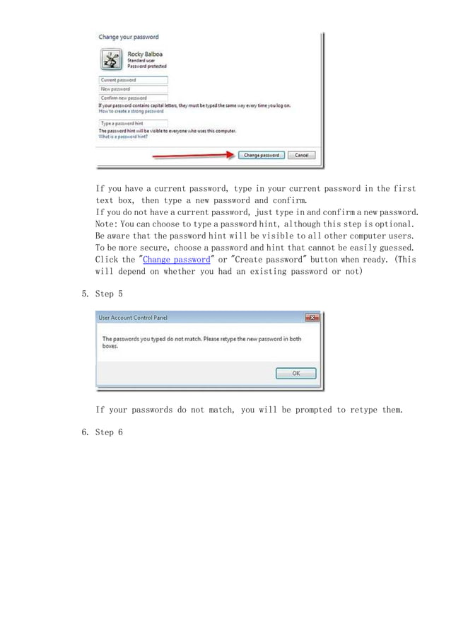 How to change your password in windows 7 | PDF