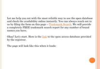 How to check a brand name's availability for trademark registration in ...