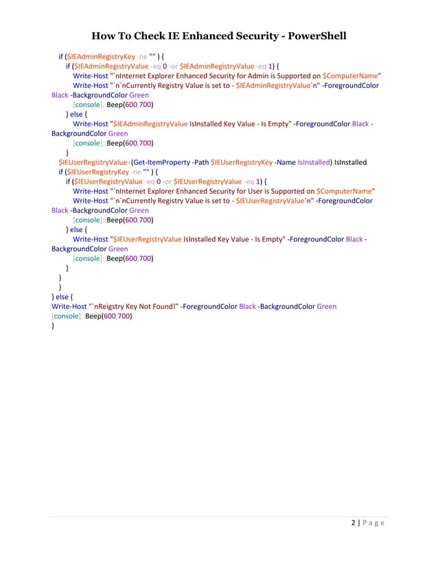 How To Check IE Enhanced Security Is Enabled Windows PowerShell | PDF