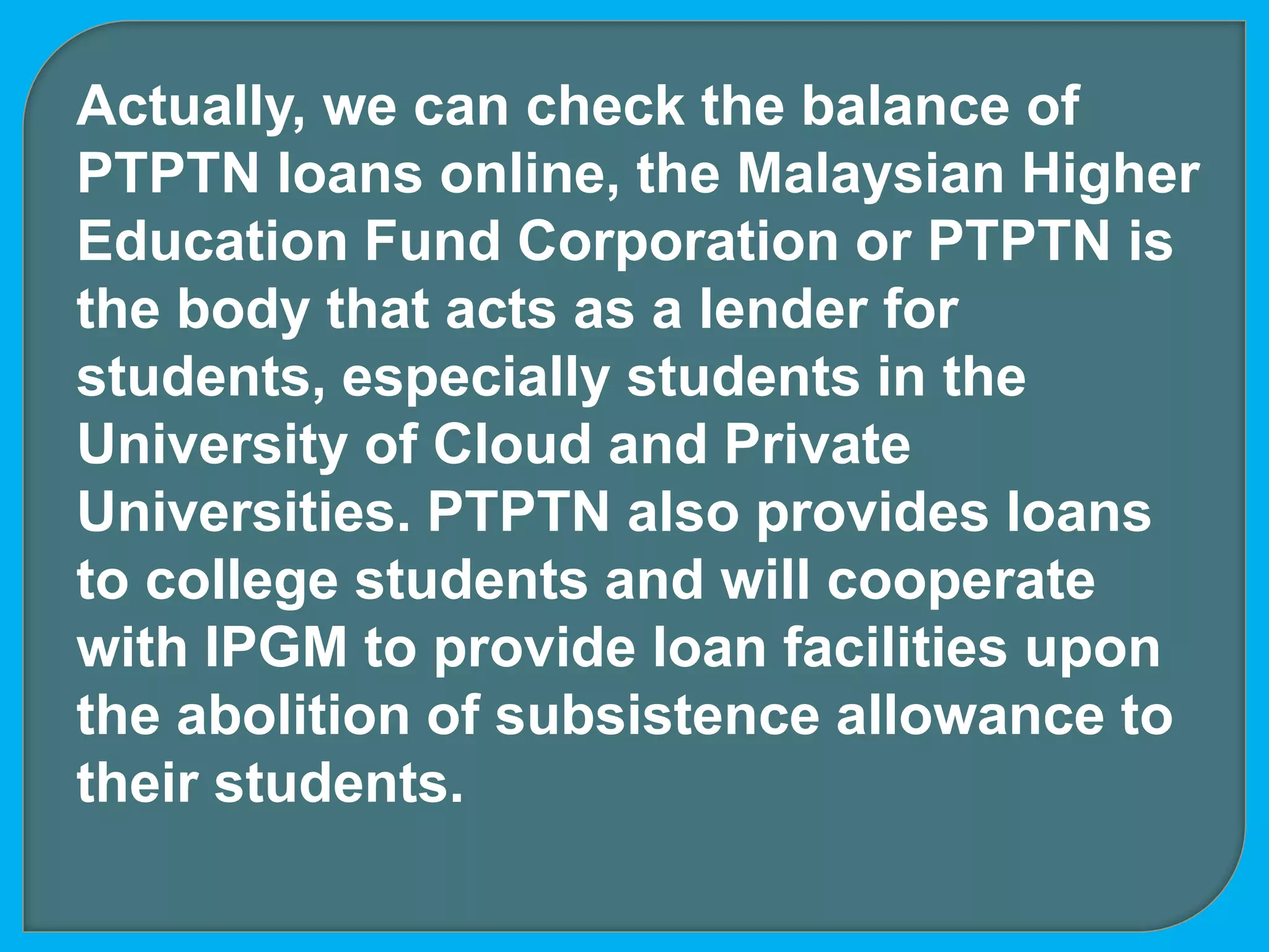 How to check ptptn loan balance | PPT