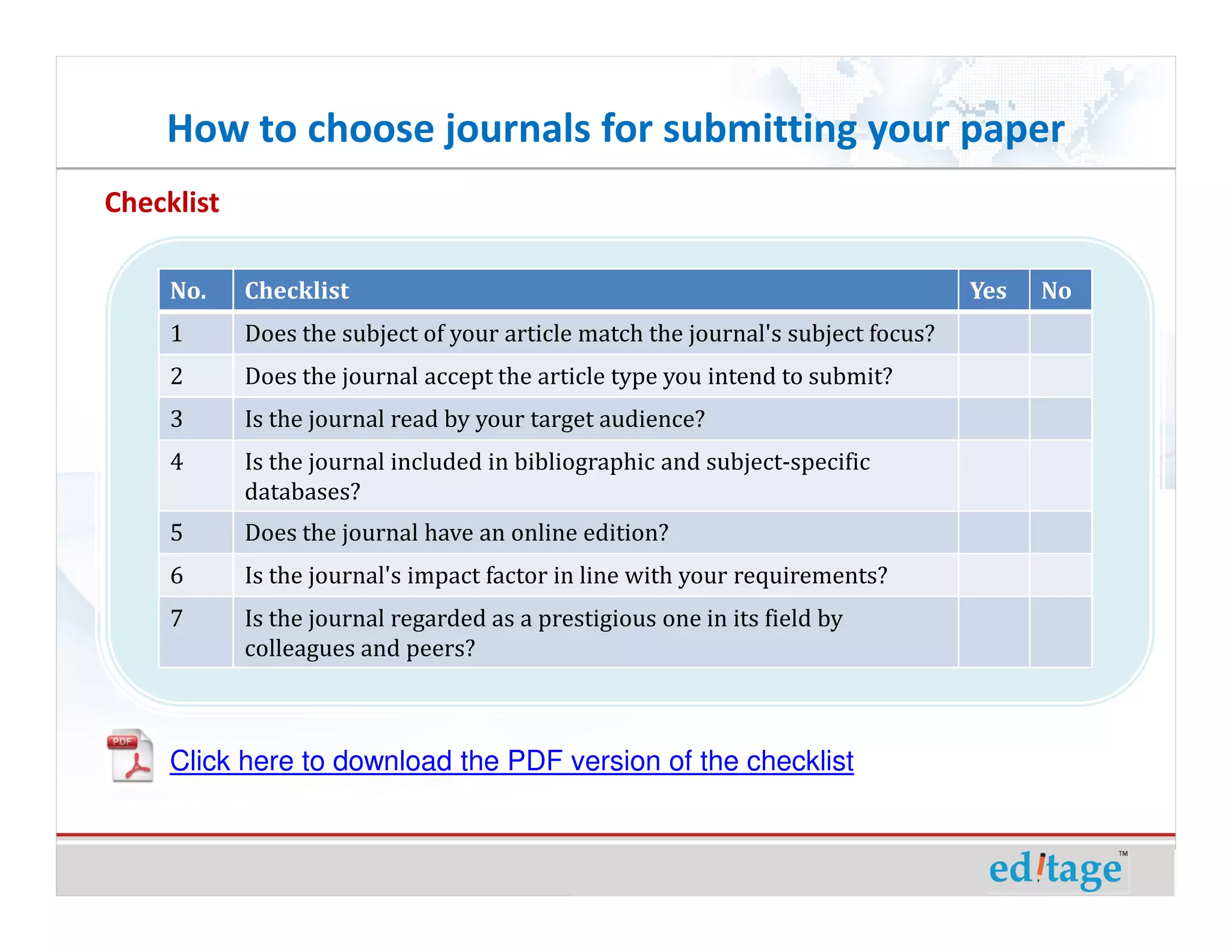How to choose journals for submitting your paper | PDF