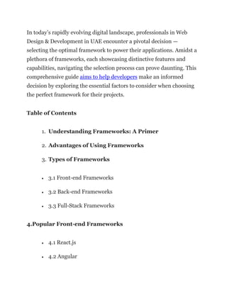 HOW TO CHOOSE THE BEST FRAMEWORK FOR YOUR WEB DEVELOPMENT | PDF