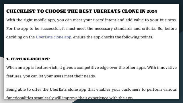 How To Choose The Best UberEats Clone_ 2024 Checklist | PPT