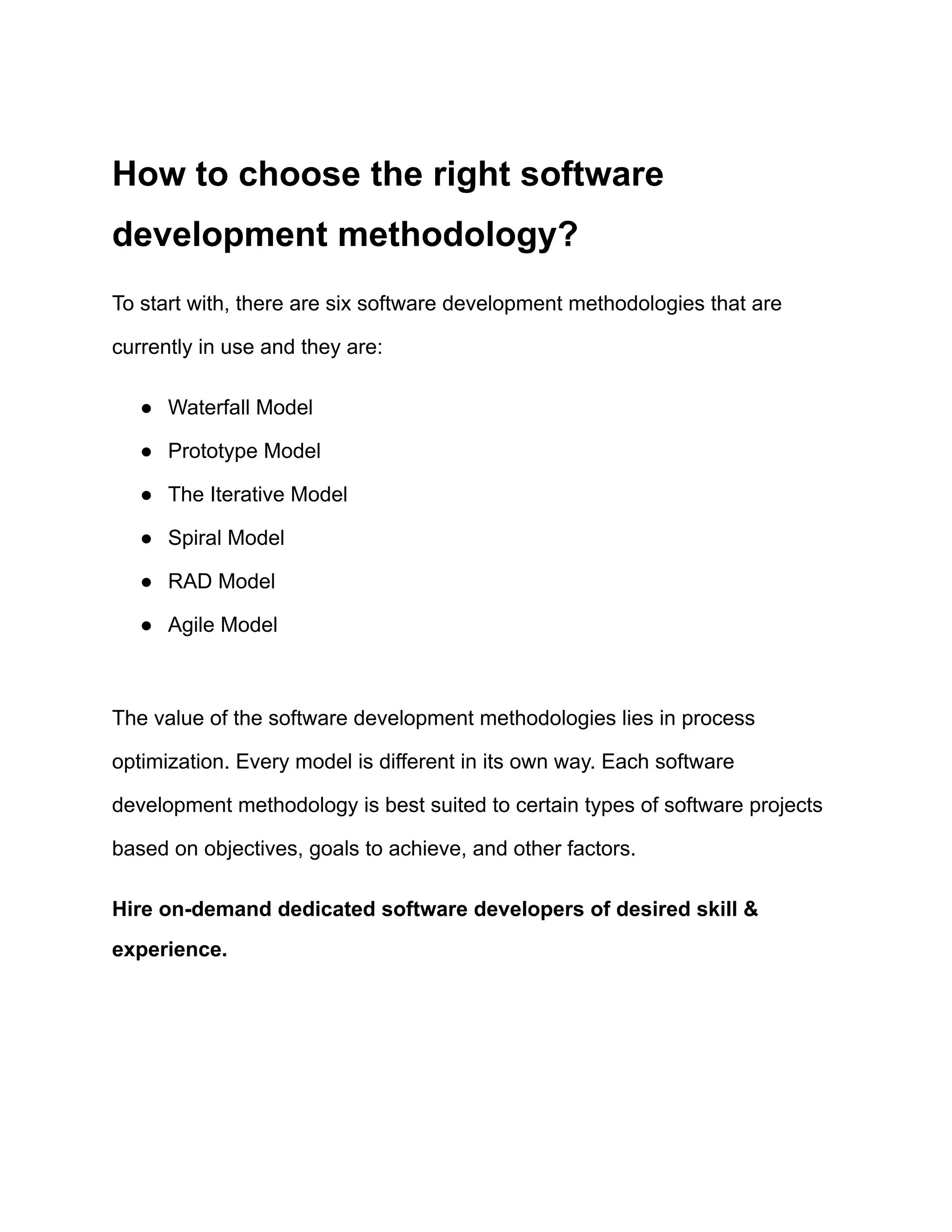 How to Choose the Right Software Development Methodology | PDF