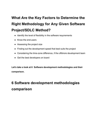 How to Choose the Right Software Development Methodology | PDF