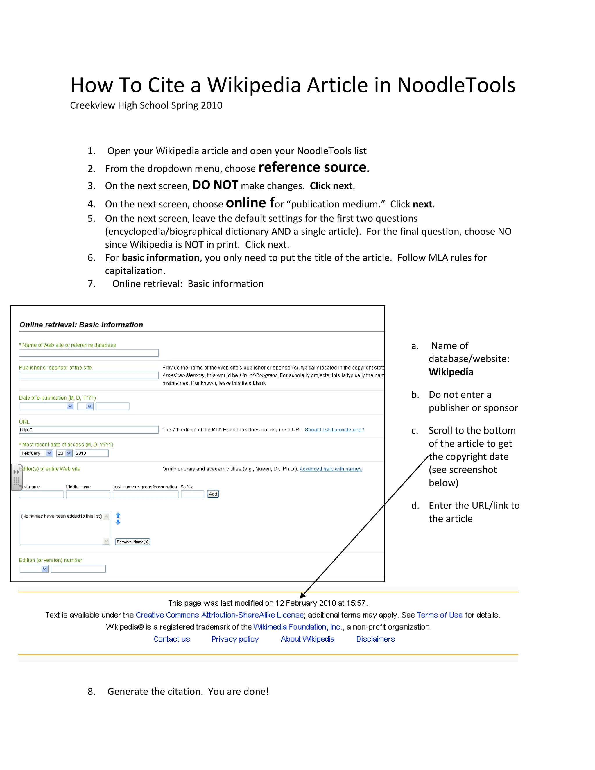 How To Cite A Wikipedia Article In Noodle Tools | PDF