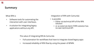 CamundaCon 2018: How to combine Camunda with RPA (Camunda) | PPTX