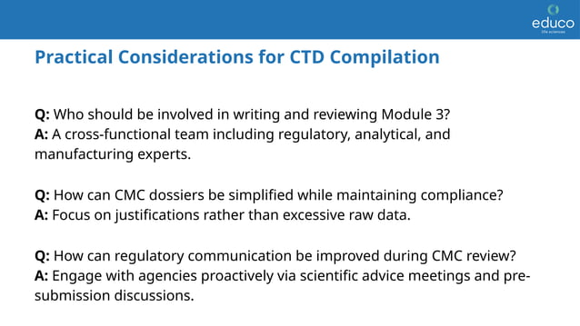 How to Complete CTD Module 3 - CMC Regulatory Q&A | PPTX