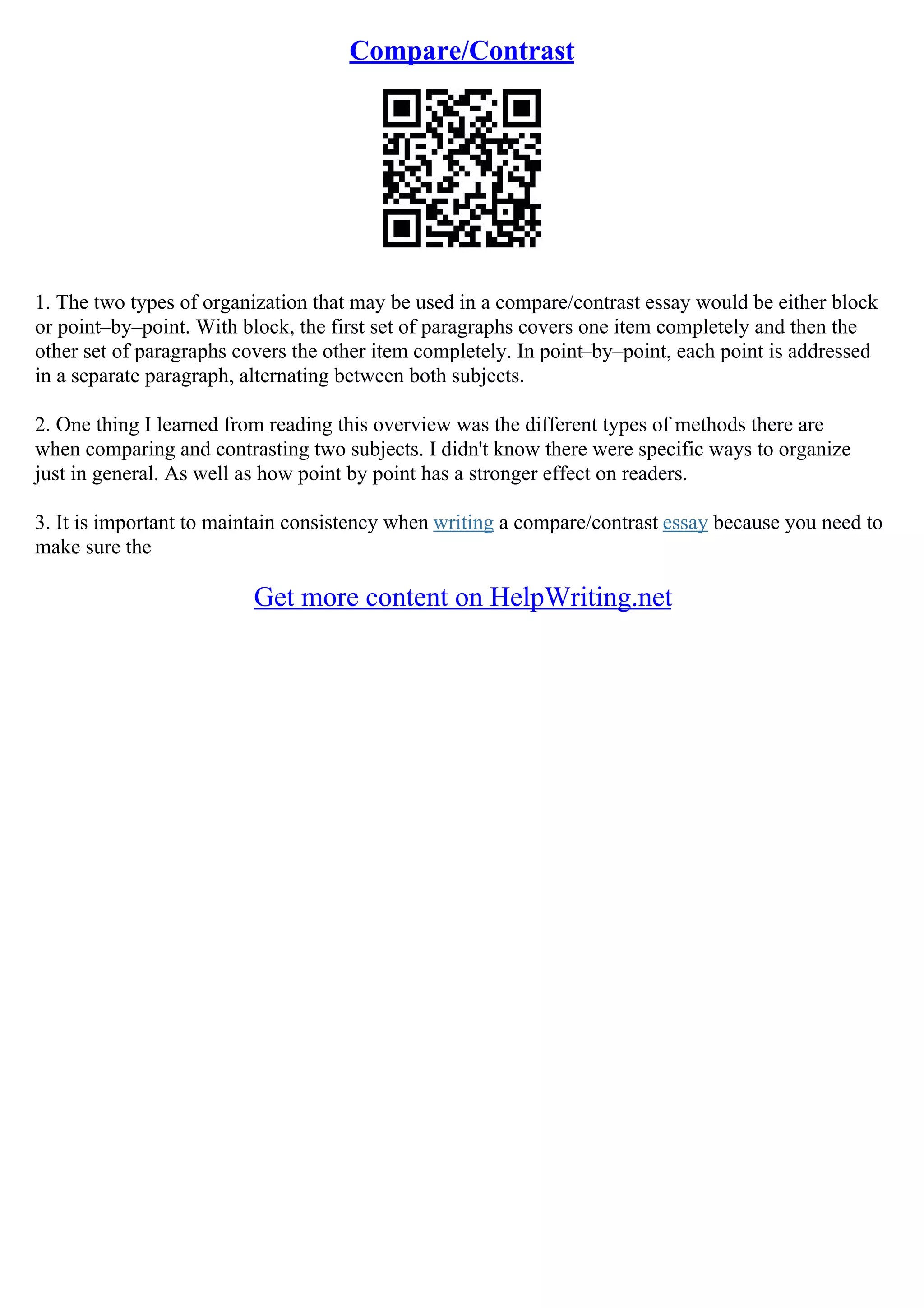 How To Conclude A Compare And Contrast Essay | PDF