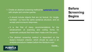 How to conduct abstract screening for systematic review – Pubrica | PPT