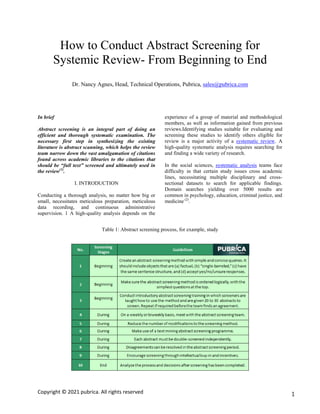 How to conduct abstract screening for systematic review – Pubrica | PDF
