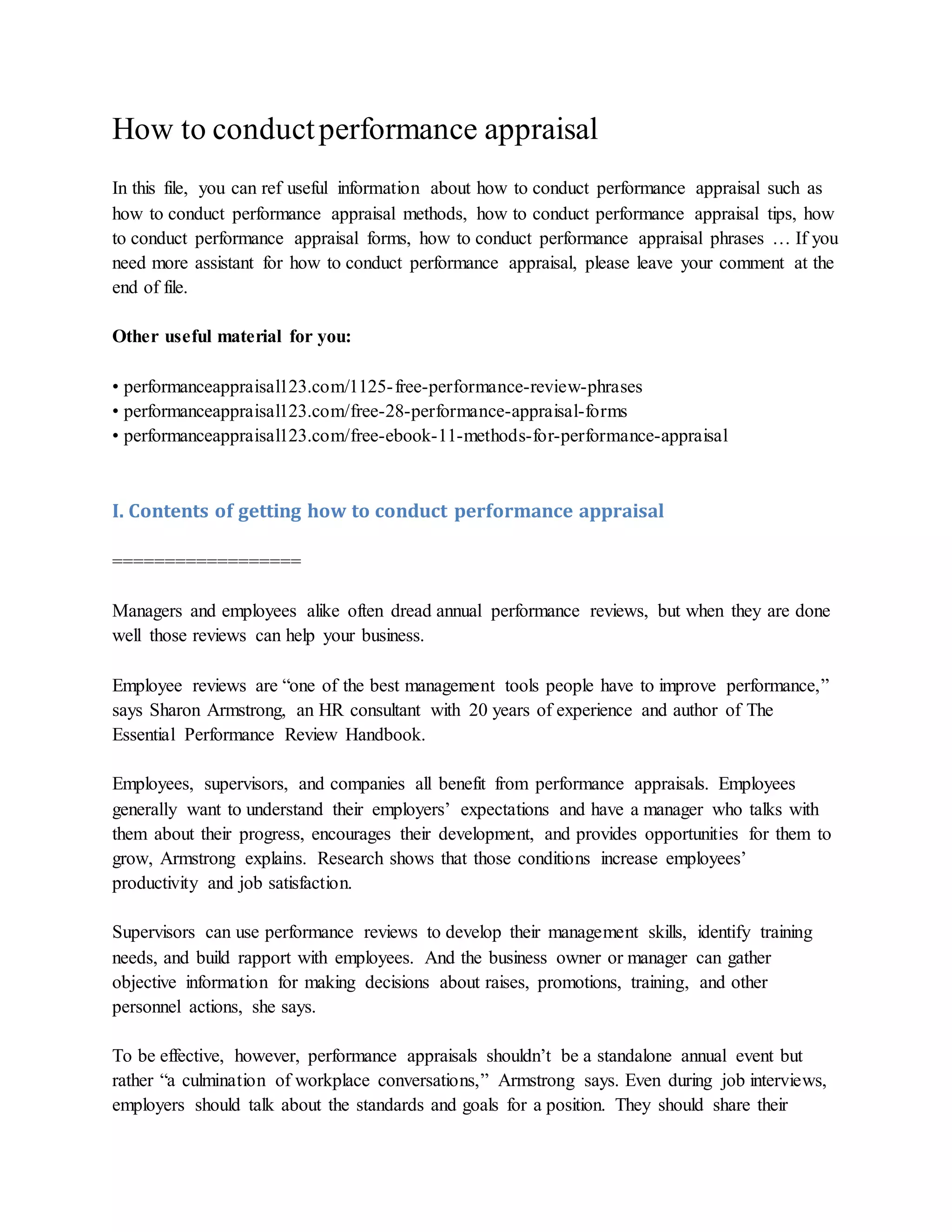 How to conduct performance appraisal | PDF