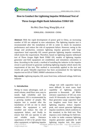 How to conduct the lightning impulse withstand test on 550kv GIS? | PDF